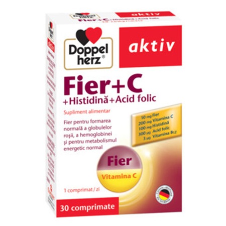Supliment alimentar DOPPELHERZ FIER+VIT C+HISTIDINA+ACID FOLIC, 30 ...