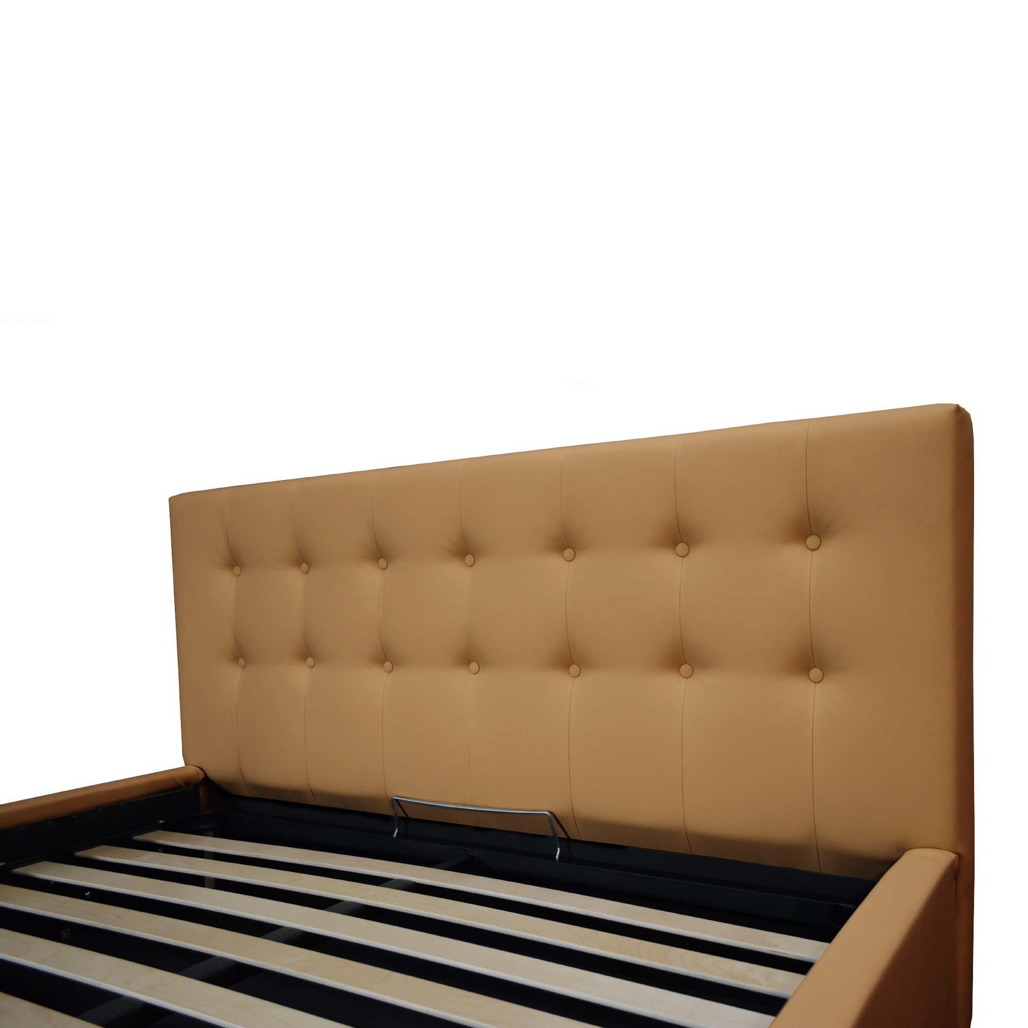 Pat Tapitat Ancona, 90x200 cm, Somiera Fixa, culoare Nougat - eMAG.ro
