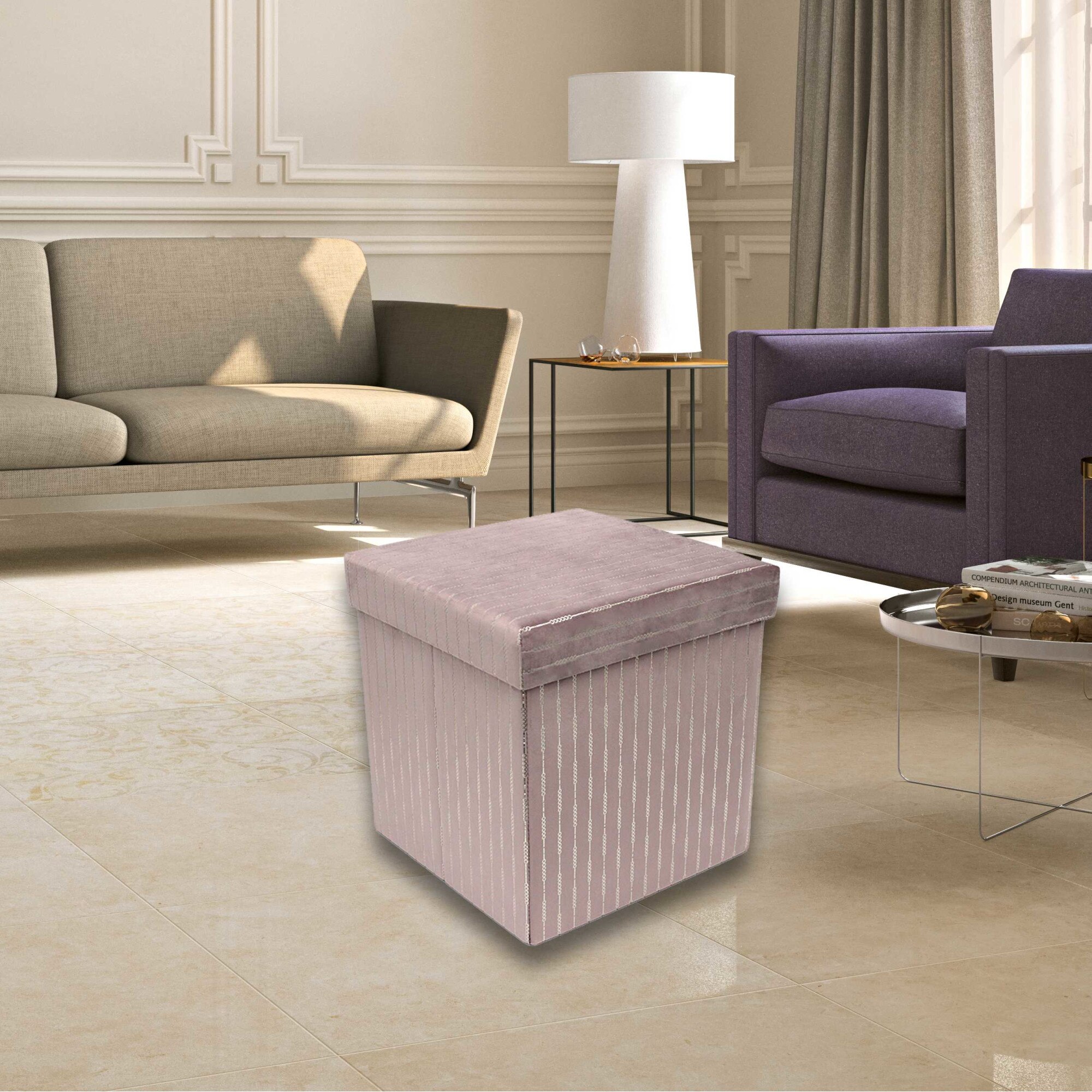 Taburet pliabil cu spatiu de depozitare, 4A-141PI Cream/Auriu - eMAG.ro