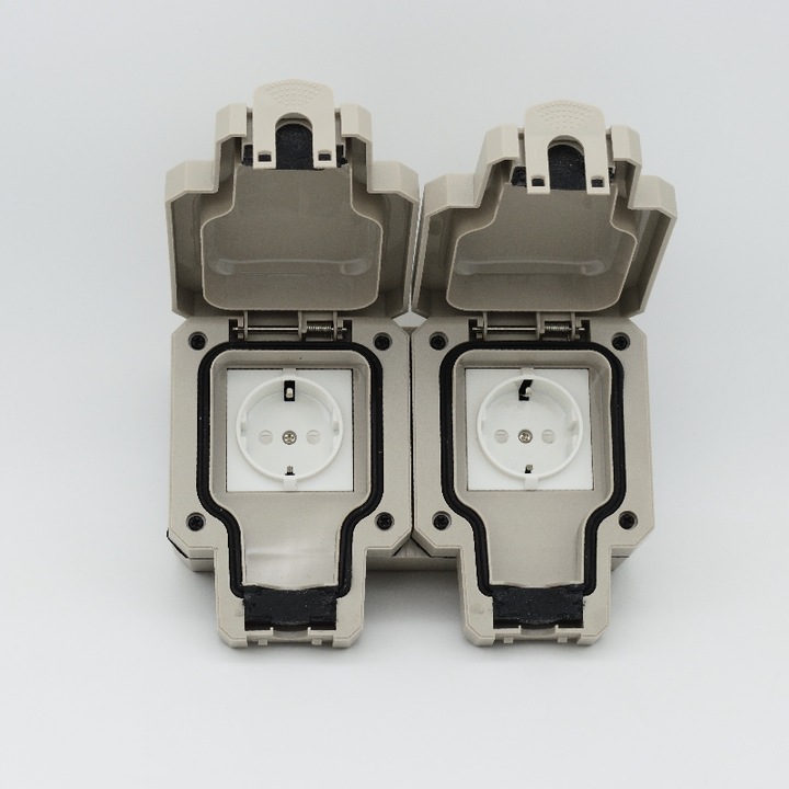 Priza dubla, Comtec, aparenta, cu capac, contact de protectie, IP66 ...