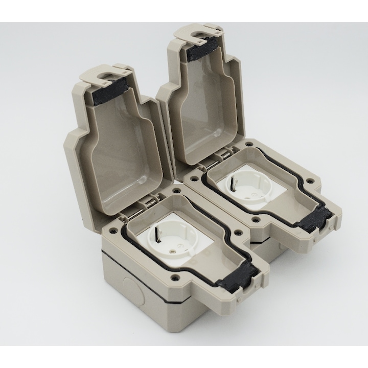 Priza dubla, Comtec, aparenta, cu capac, contact de protectie, IP66 ...