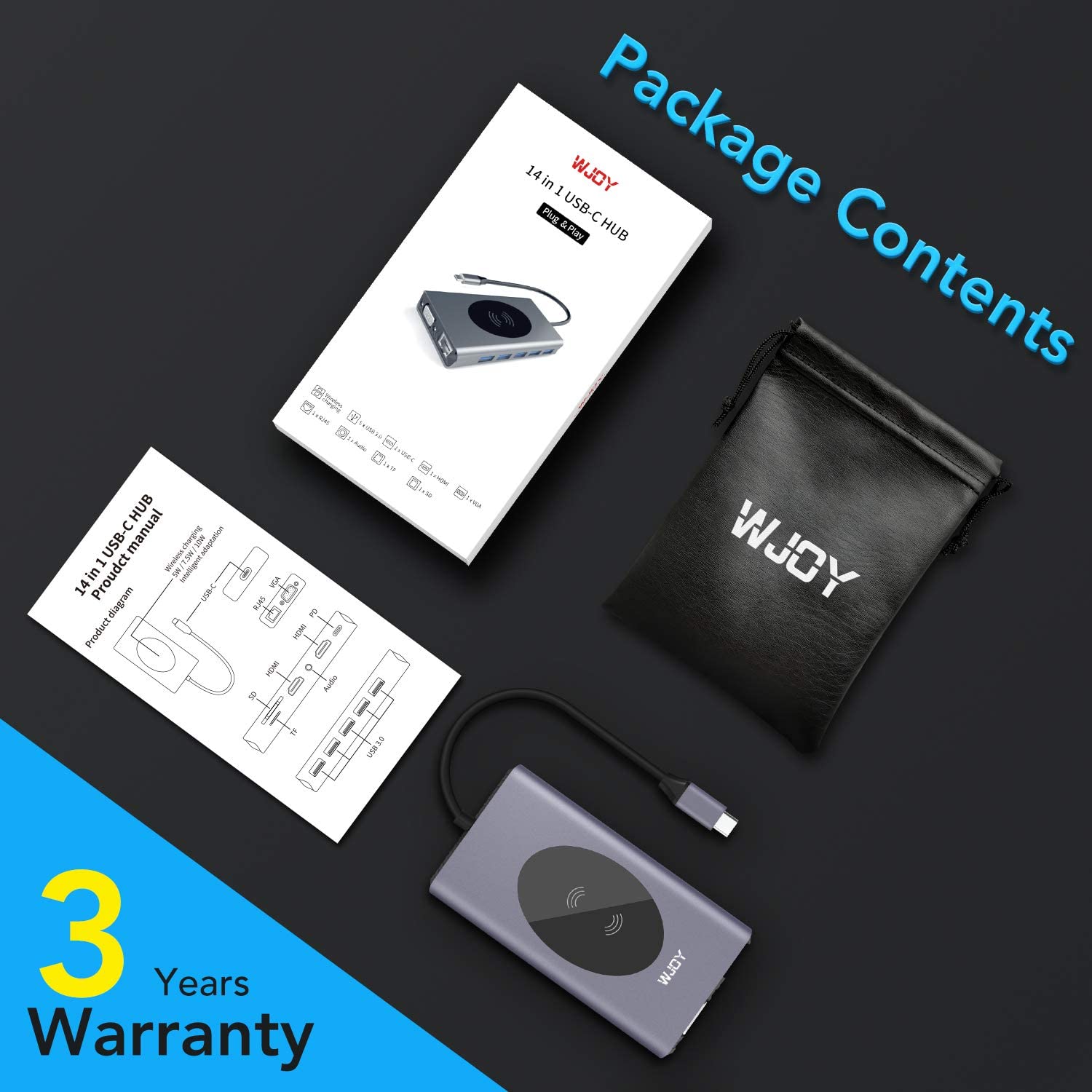 Hub Adaptor USB type-c cu incarcator wireless fast charge 10W, Wjoy 14 ...