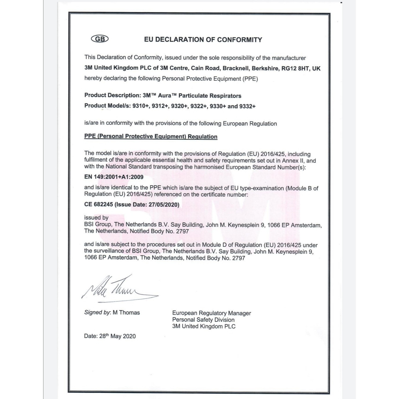 Респираторна защитна маска FFP3, 3M 9332+ AURA, с клапа / клапан ...