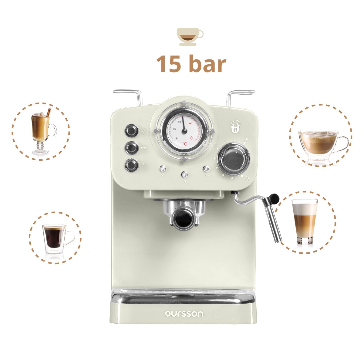 Espressor Oursson EM1500/IV, 900 W, 15 bar, 1.25 L, alb - eMAG.ro