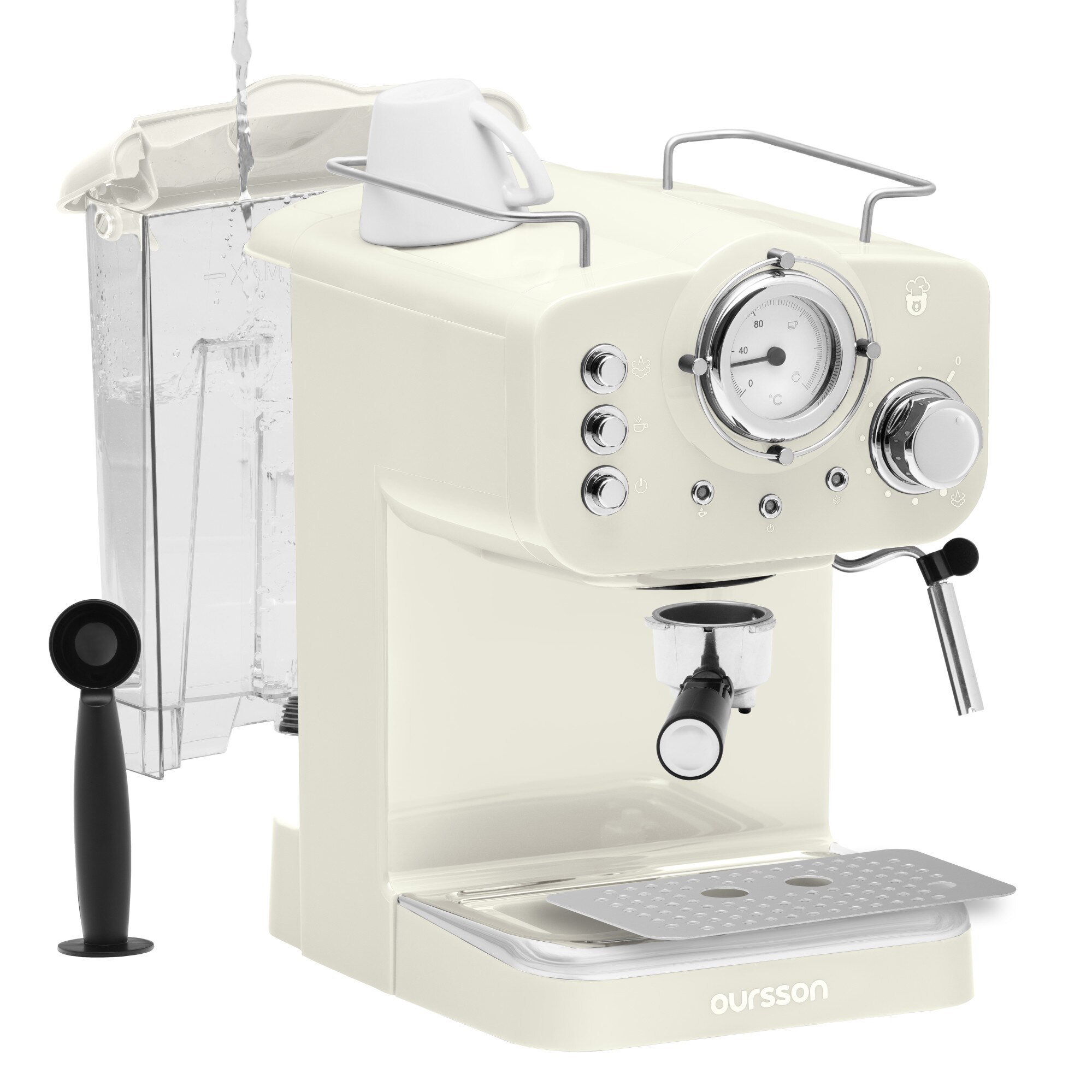 Espressor Oursson EM1500/IV, 900 W, 15 bar, 1.25 L, alb - eMAG.ro