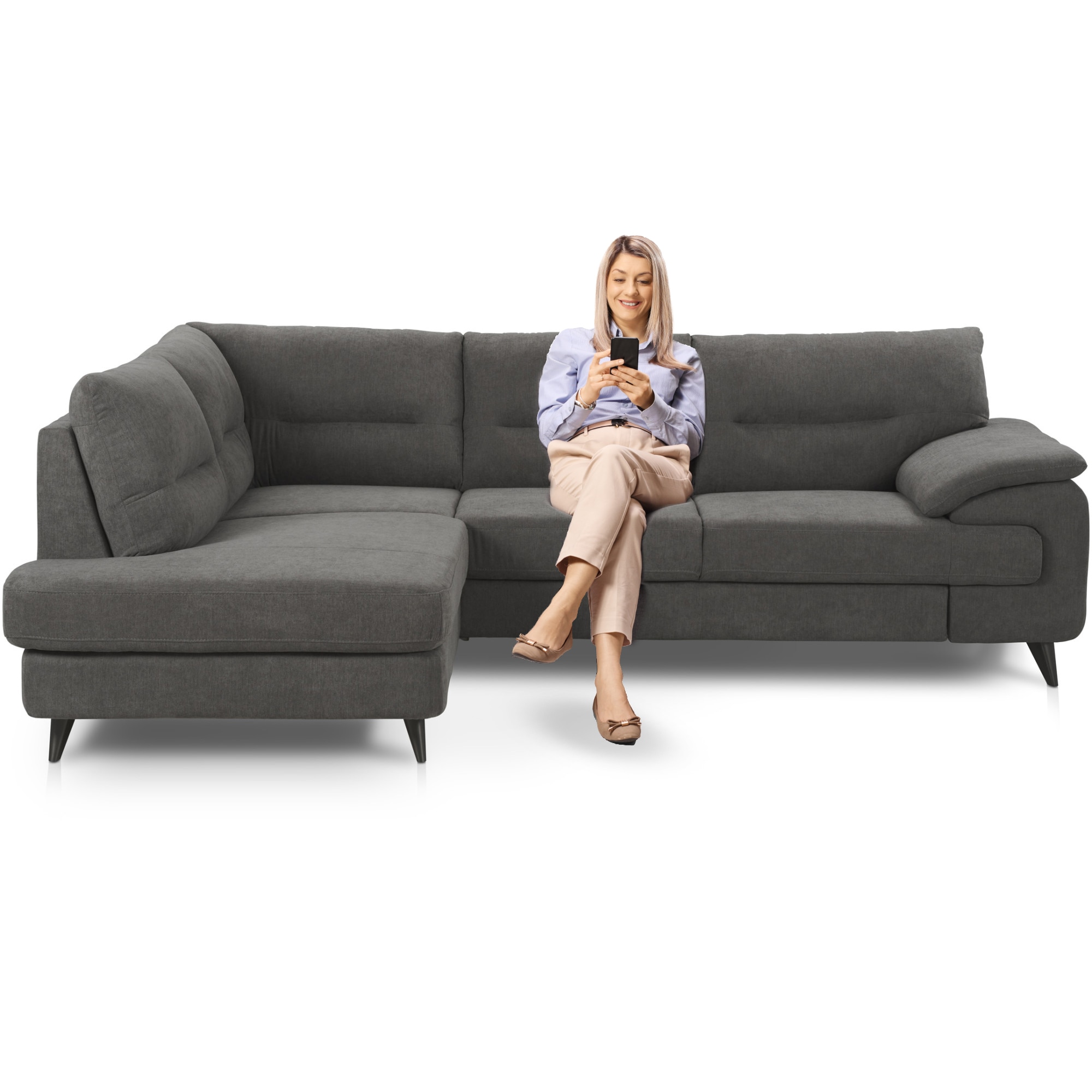 Coltar extensibil Kring Thor, 256x183 cm, montaj dreapta, stofa Gri ...