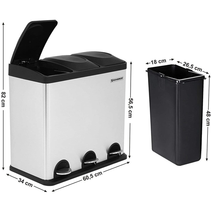 Cos gunoi sortare deseuri, Inox, 54 L - eMAG.ro