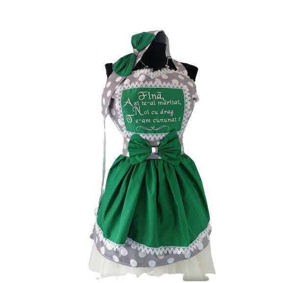 Set dezgatit mireasa 2 piese, Izadora Tex, verde si gri cu buline albe ...