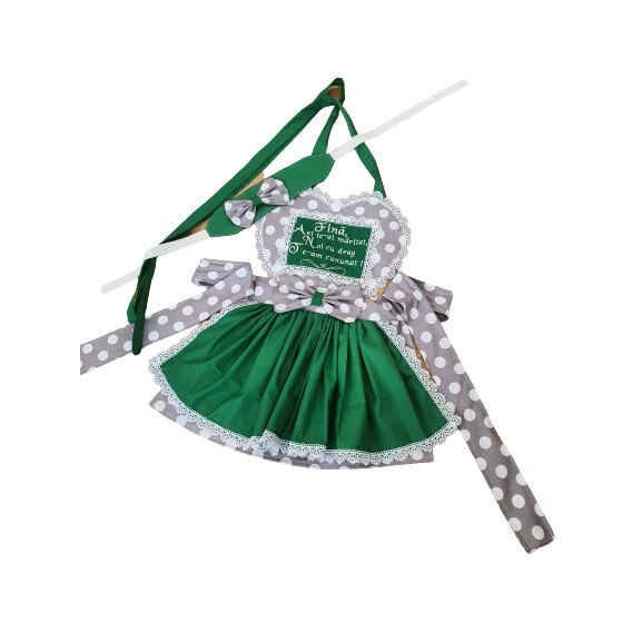 Set dezgatit mireasa 2 piese, Izadora Tex, verde si gri cu buline albe ...