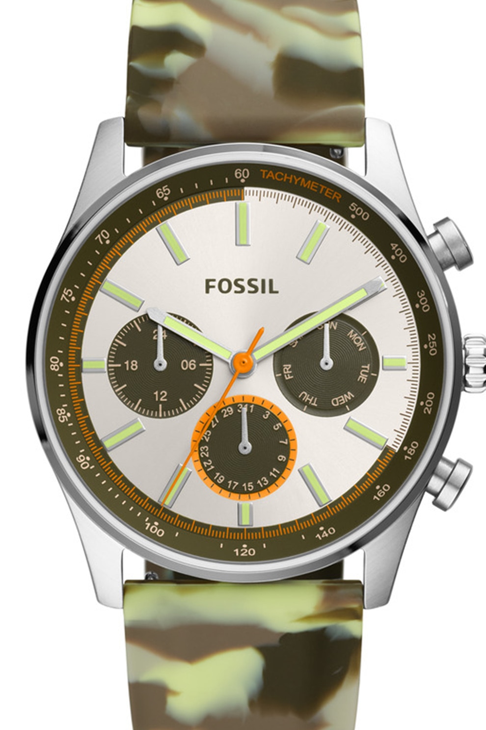 Fossil, Ceas cu functii multiple si curea de silicon Sullivan, Verde ...