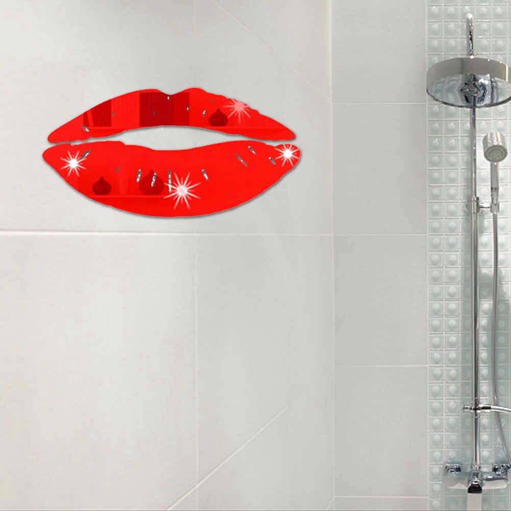 Sticker decorativ oglinda perete, model buze rosii, 25 x 10cm, acril ...