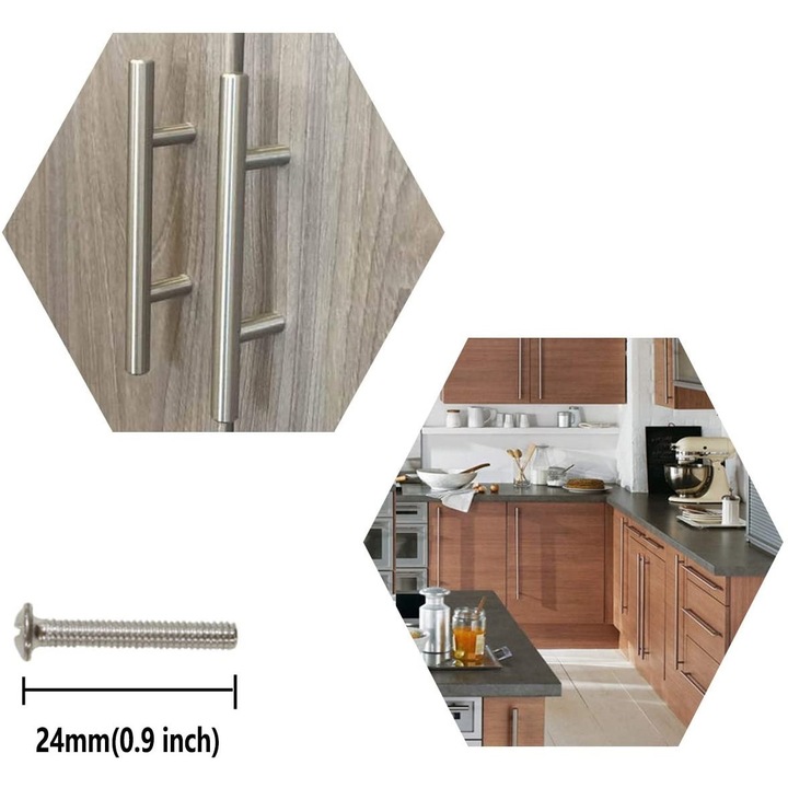 Set 10 manere din inox pentru mobilier de bucatarie, MAGELASI, Argintiu ...