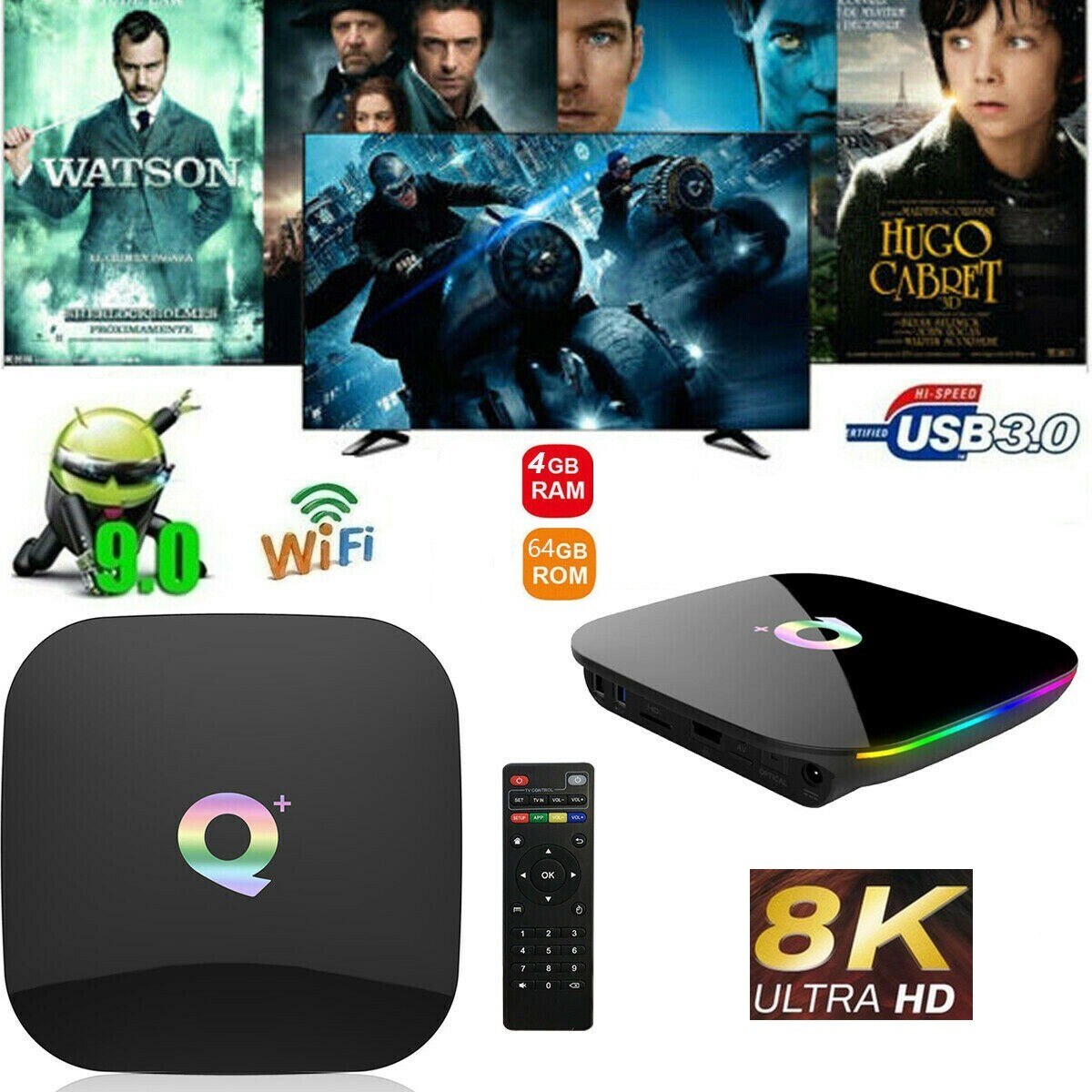 Mini PC Q Plus Smart TV Box - 4Gb Ram 64Gb Rom 8K - Android 9 - eMAG.ro