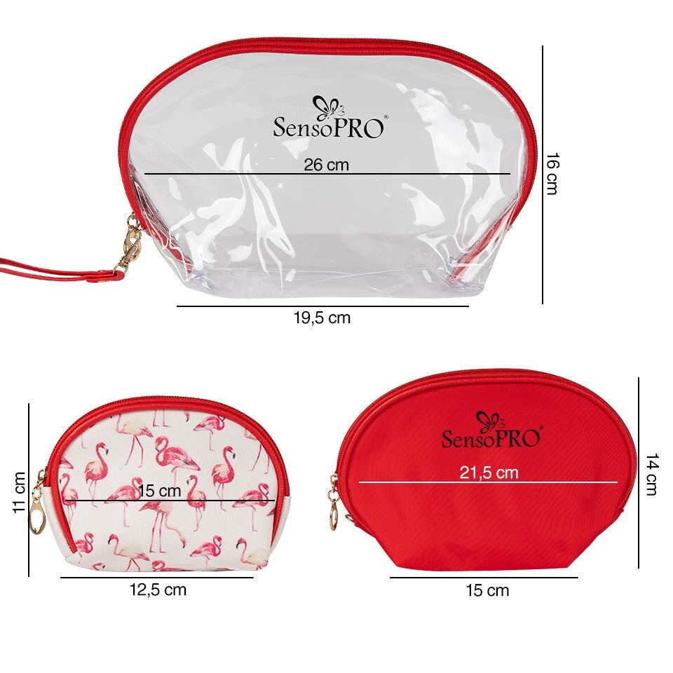 Portfard Travel Transparent & Red, SensoPRO Flamingo, set 3 buc - eMAG.ro