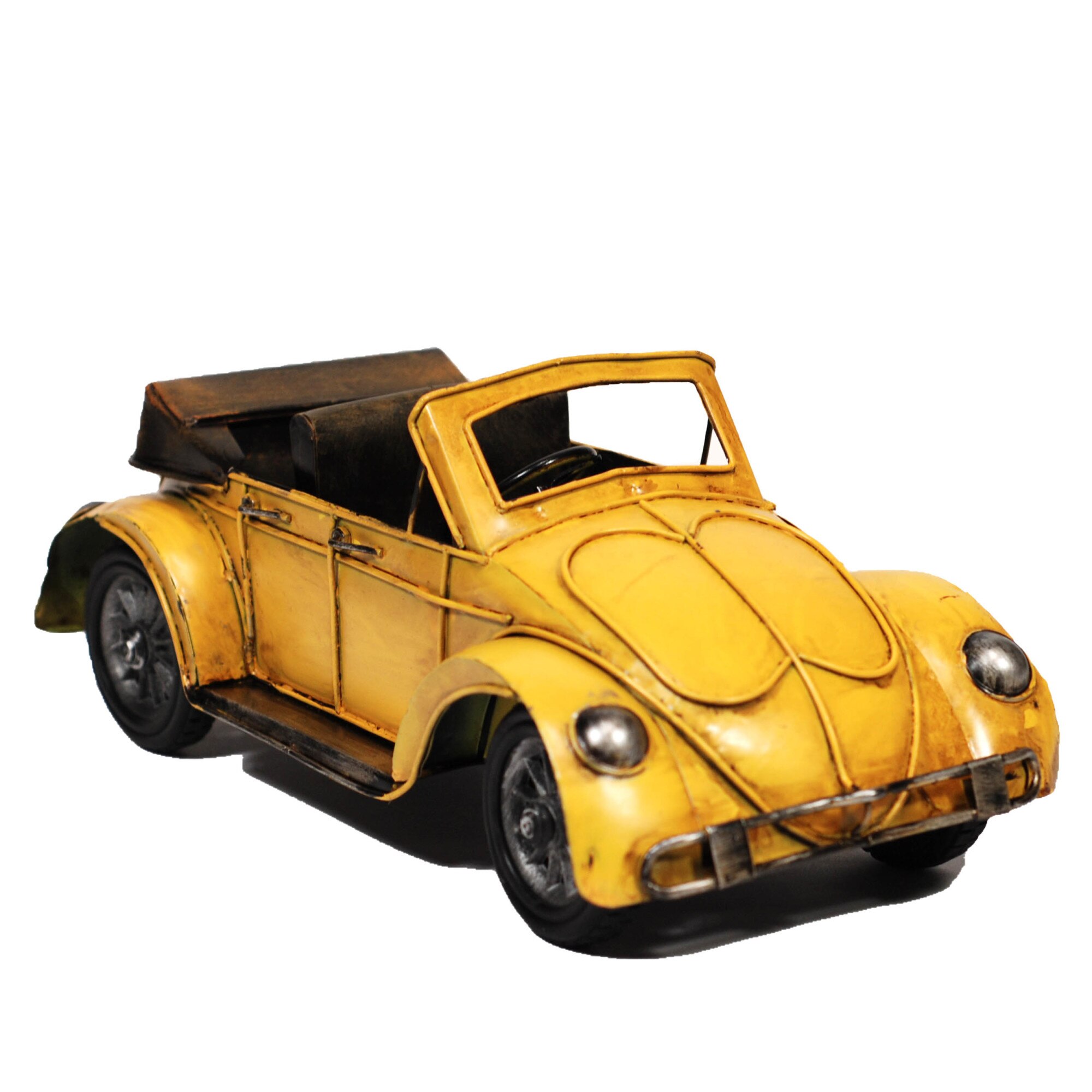 Macheta auto masina decapotabila Bettle galben lucrata manual din metal ...
