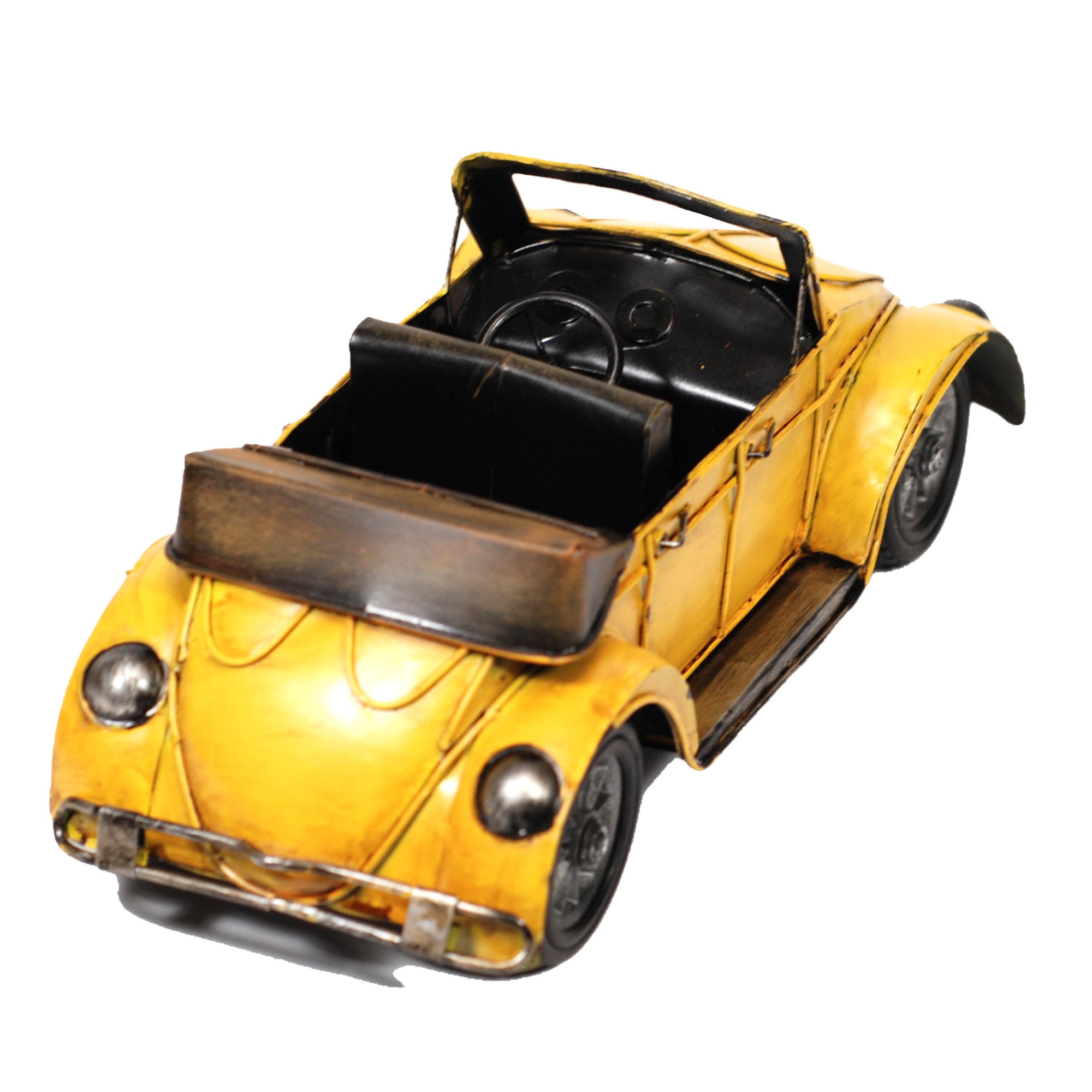 Macheta auto masina decapotabila Bettle galben lucrata manual din metal ...