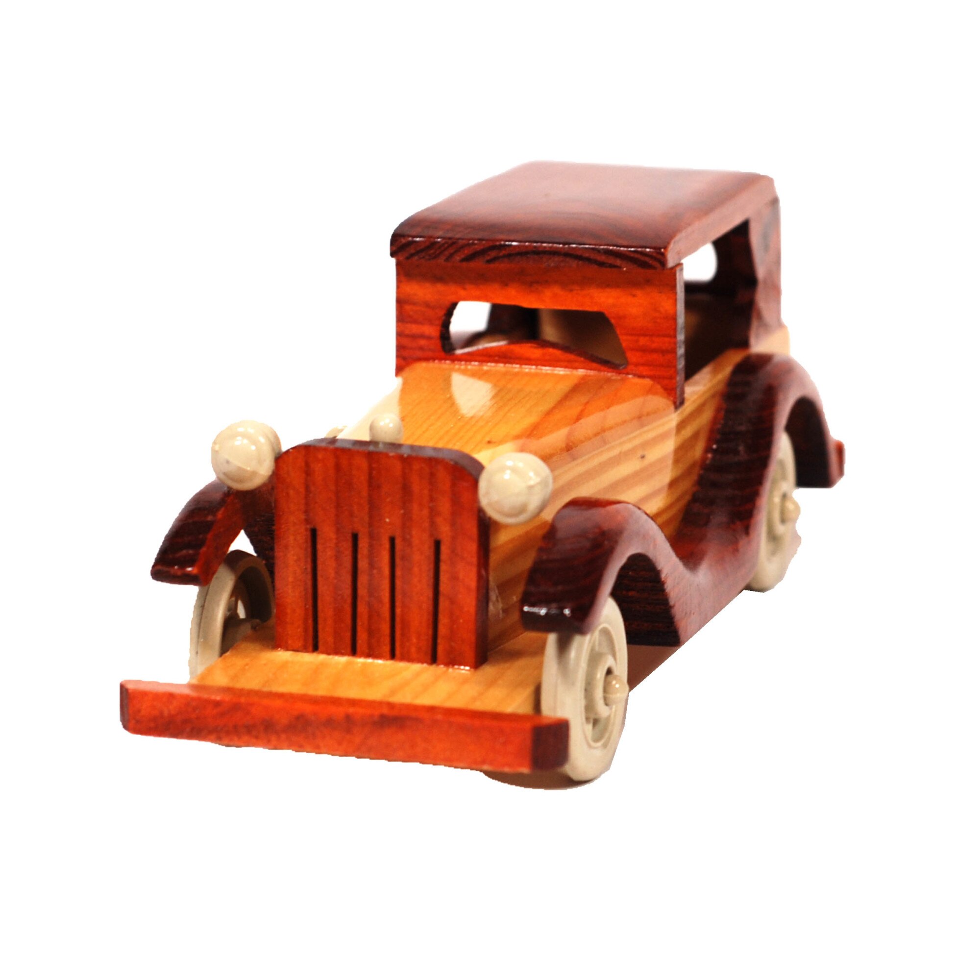 Macheta auto masina de epoca realizata manual din lemn maro - eMAG.ro