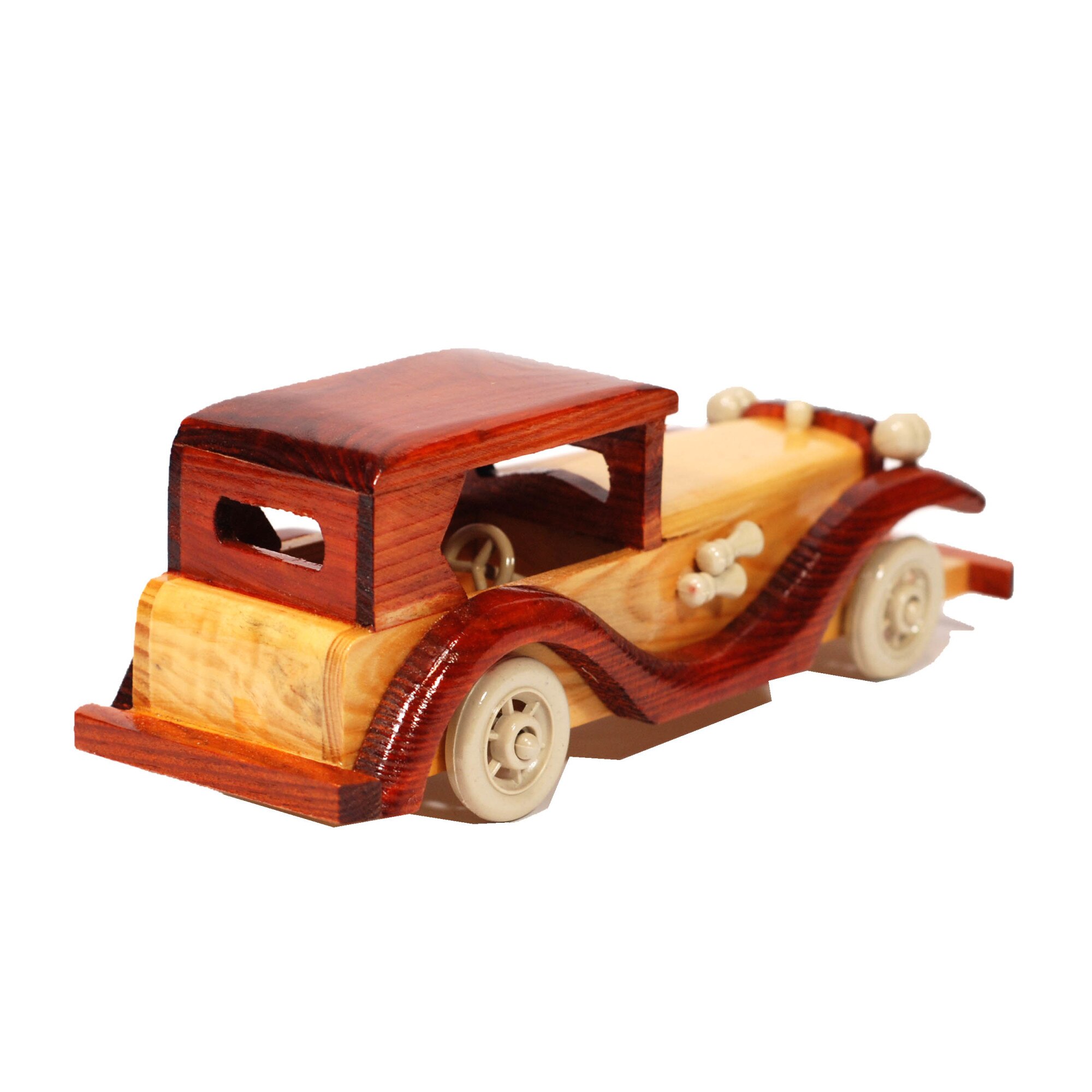 Macheta auto masina de epoca realizata manual din lemn maro - eMAG.ro