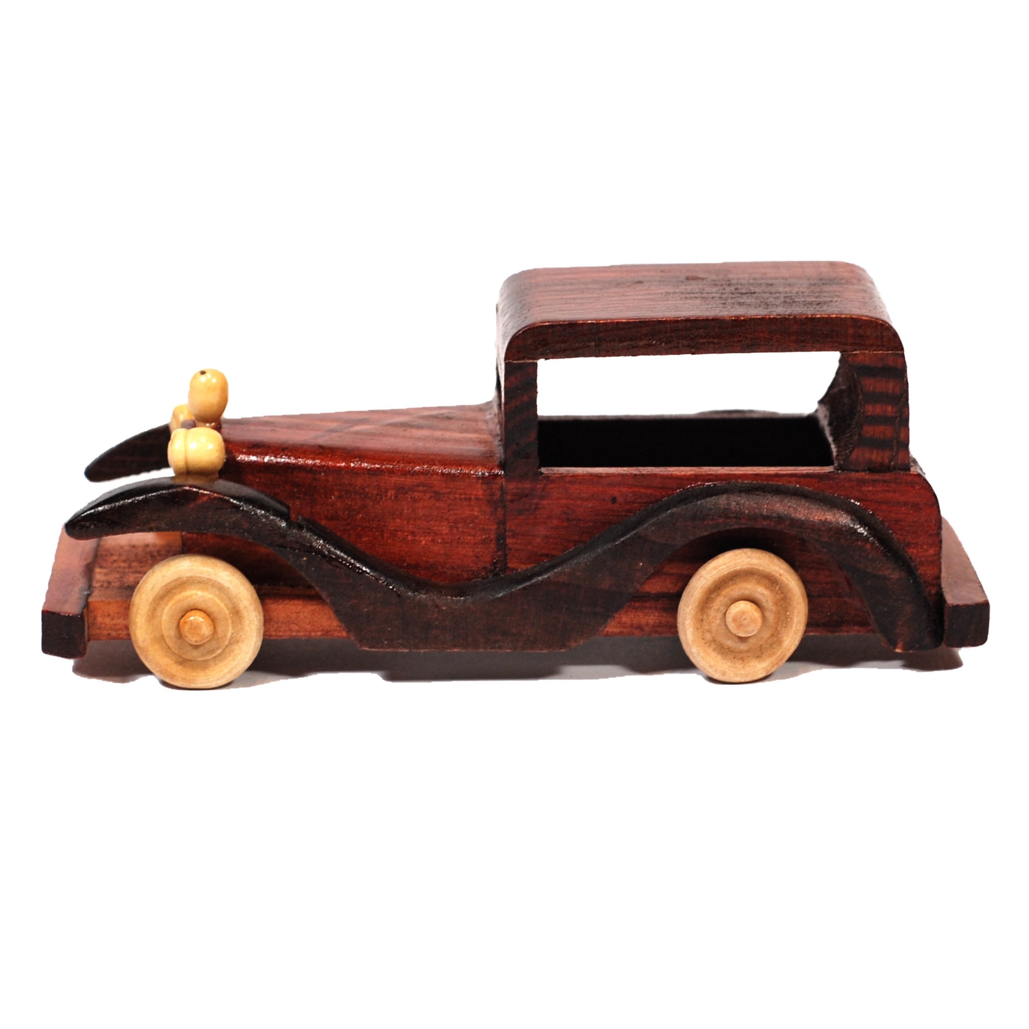 Macheta miniatura auto masina de epoca realizata manual din lemn maro ...