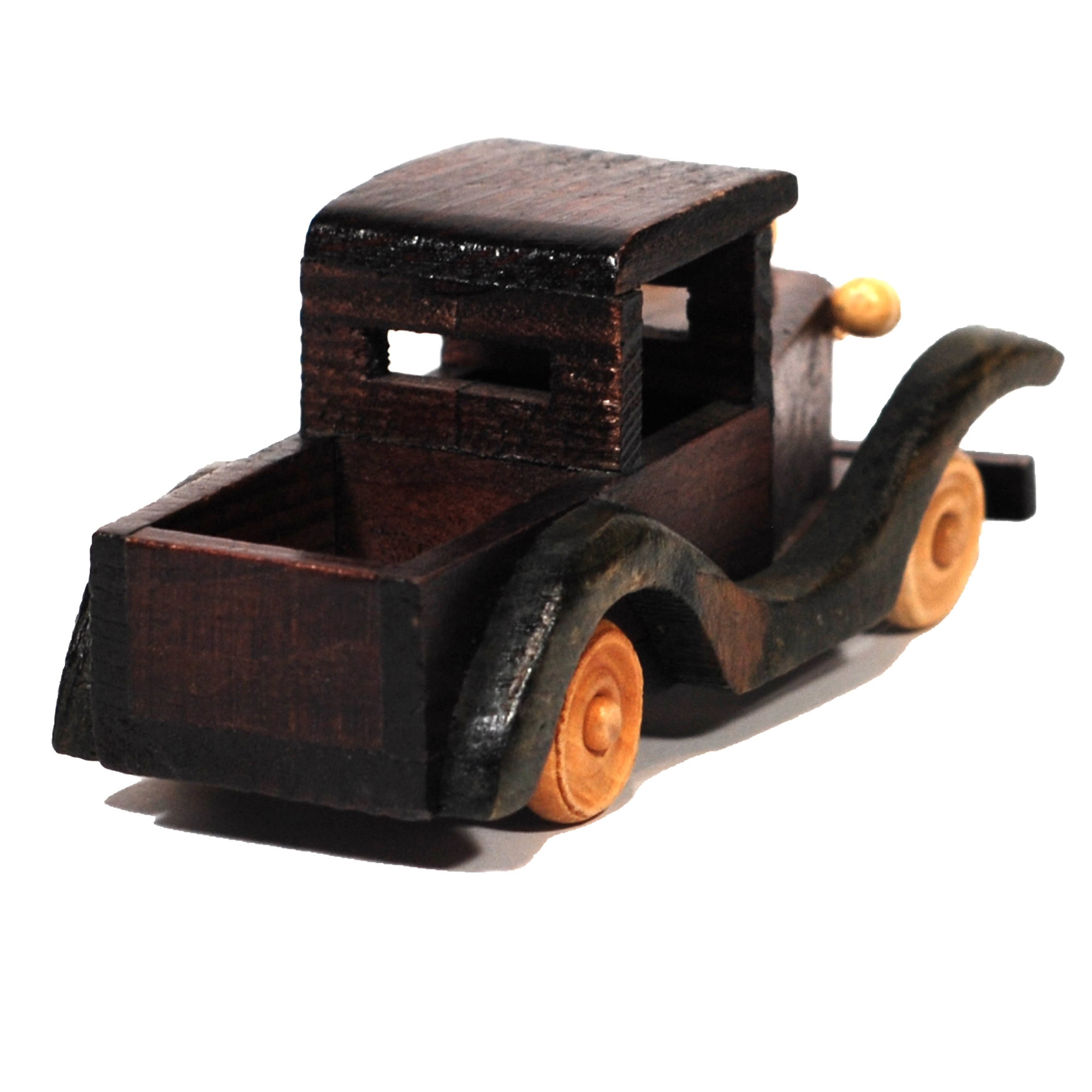 Macheta miniatura auto masina cu remorca realizata manual din lemn maro ...