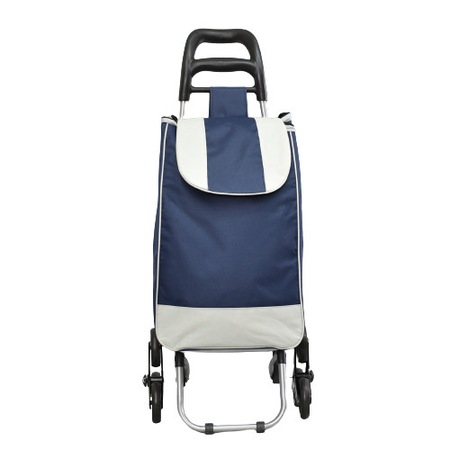 Carucior de cumparaturi, Roti triple, Textil, 34 x 18 x 94 cm, Albastru ...
