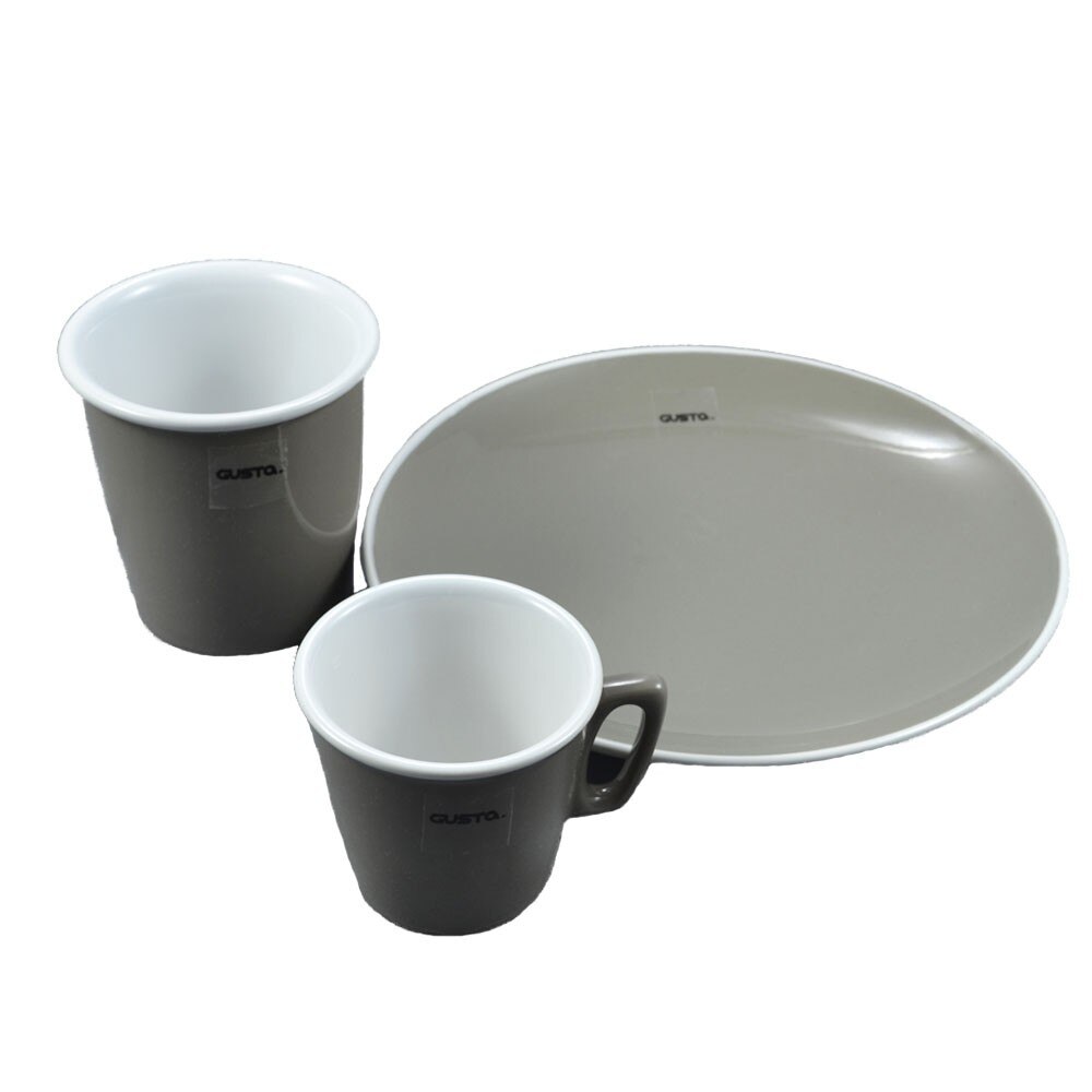 Set servire mic dejun cu cana cafea / ceai, pahar lapte / cereale si ...