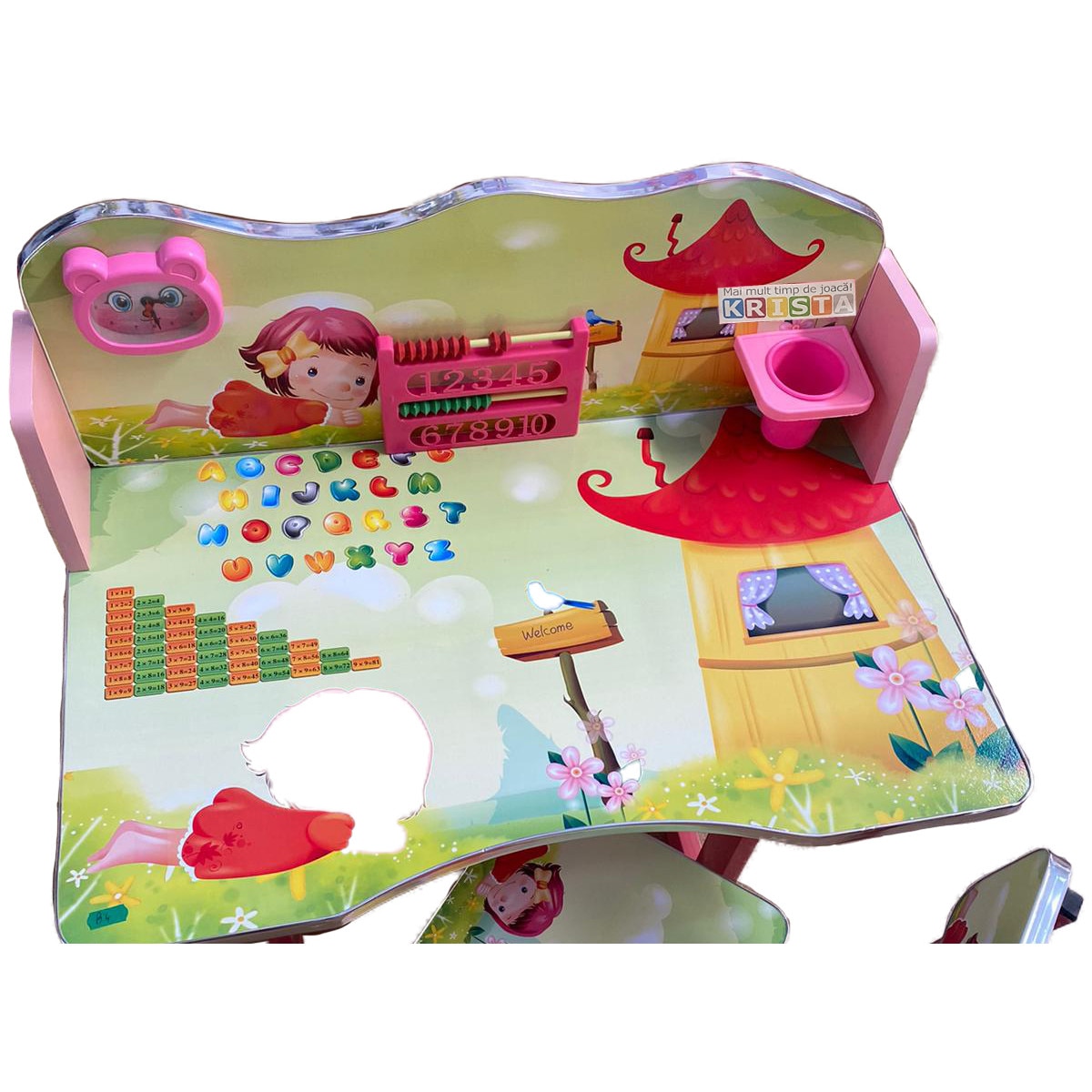 Birou cu scaun pentru copii, reglabile, cadru metalic si lemn, roz, Fly ...