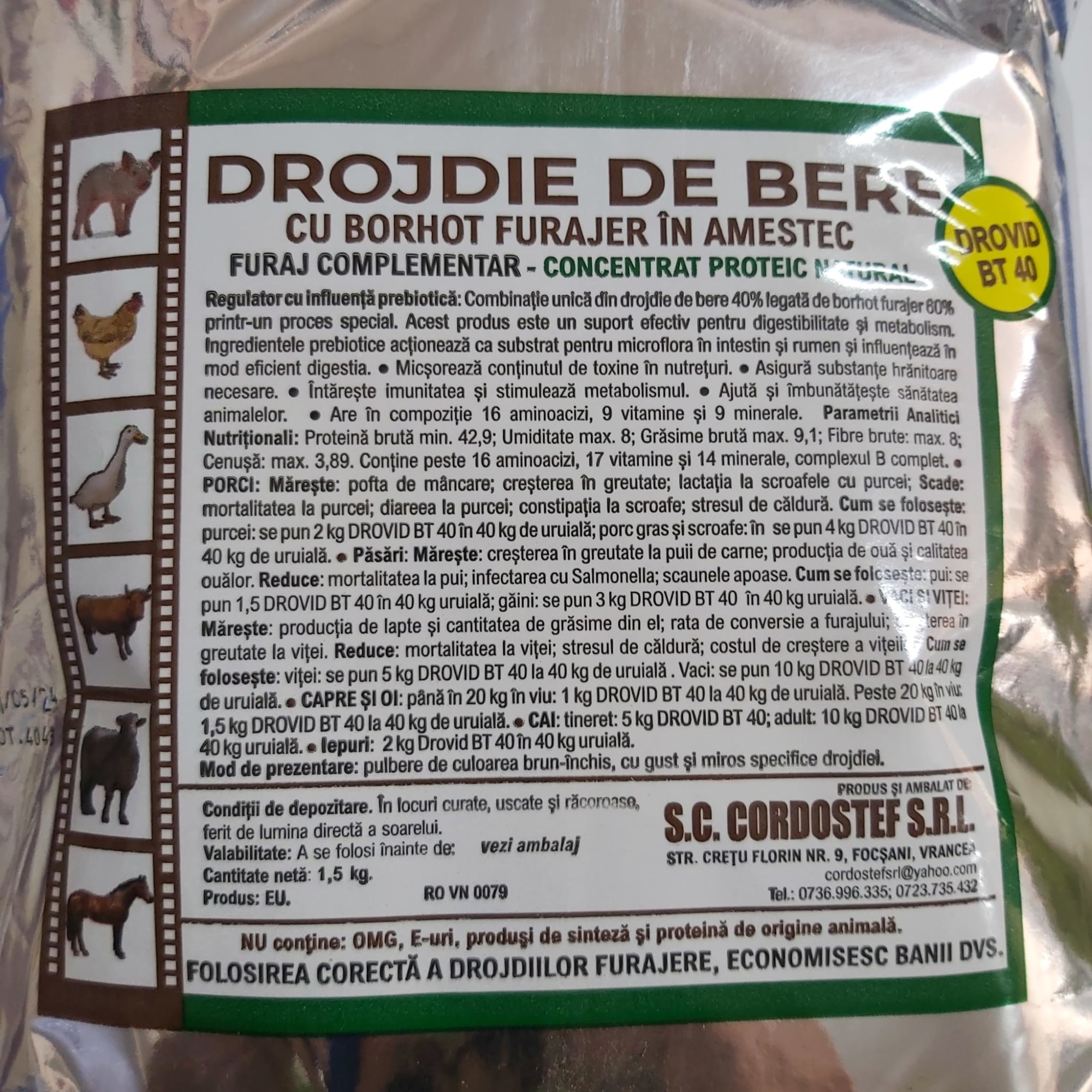 Drojdie de bere cu borhot furajer, Cordostef, 1.5kg - eMAG.ro