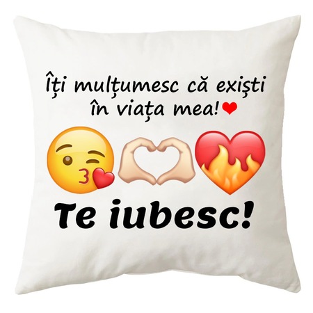 Perna personalizata patrata alba, model "Iti multumesc ca existi in ...