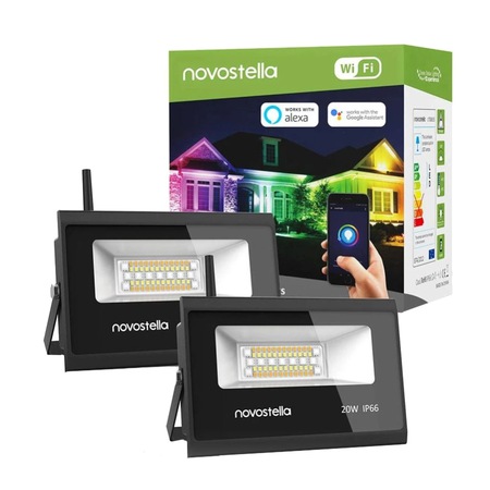 Set 2 proiectoare LED RGB inteligente Novostela, Wireless, 20W, 2000 lm ...