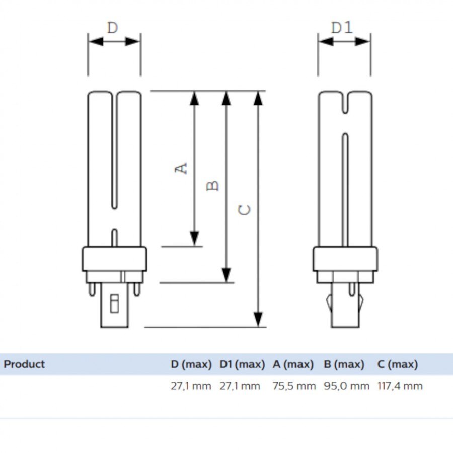 Bec economic 2 pini Philips MASTER PL-C 2P, forma stick, 10W, G24D-1 ...