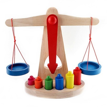 Jucarie montessori, Balanta din lemn cu greutati si talere, Unitoys ...