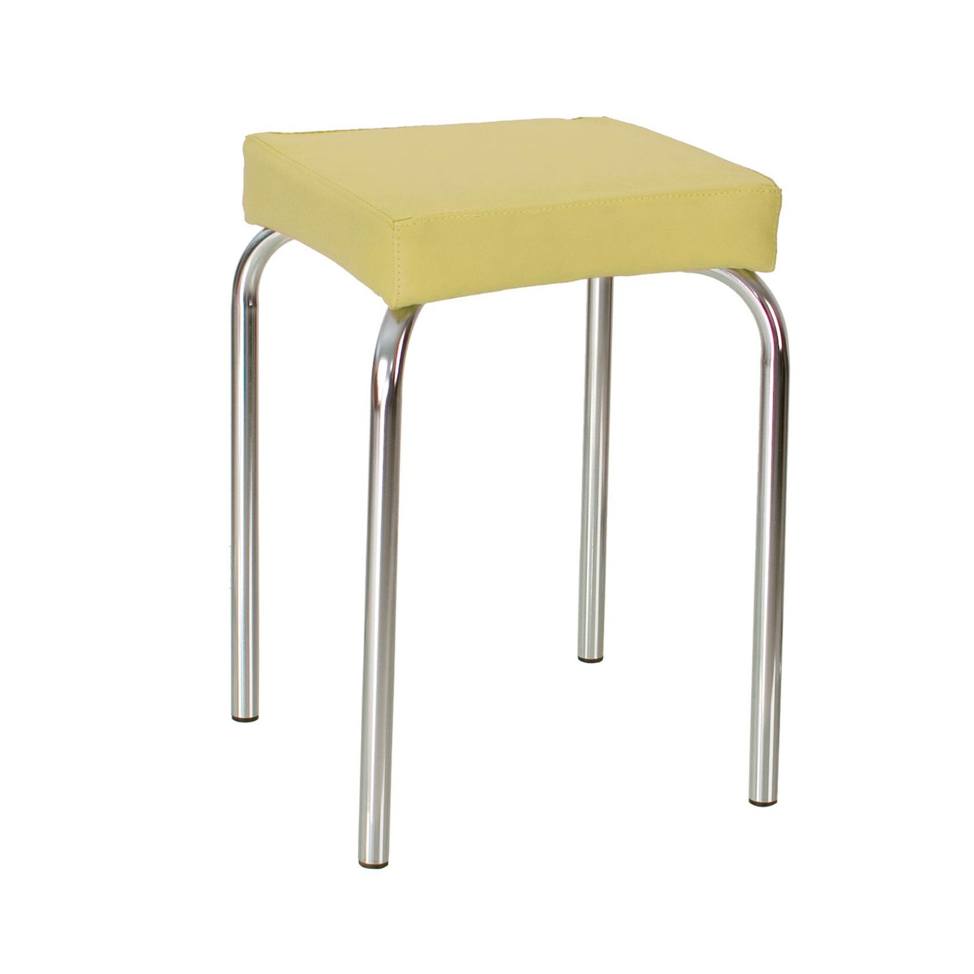 Scaun dining de tip taburet Tutti, cadru cromat, piele ecologica, verde ...