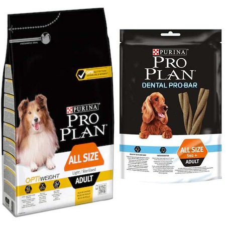 Суха храна за кучета Pro Plan All Size Opti Weight 3 кг + Pro Plan ...