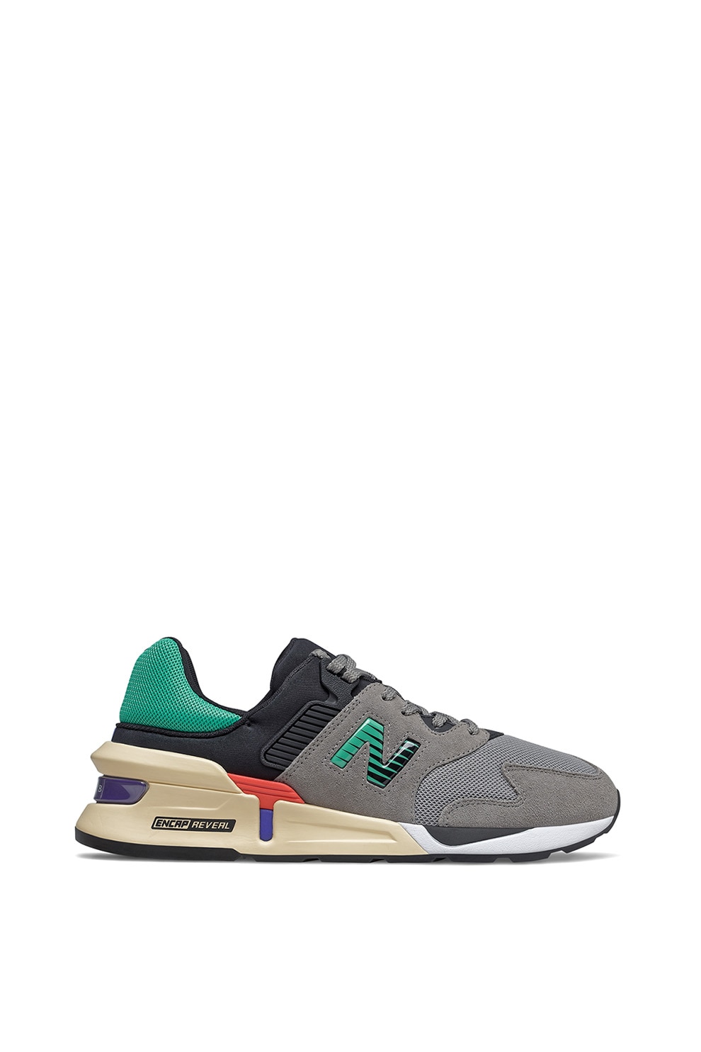 New Balance, Pantofi sport de material textil si piele 997S, Gri/Negru ...