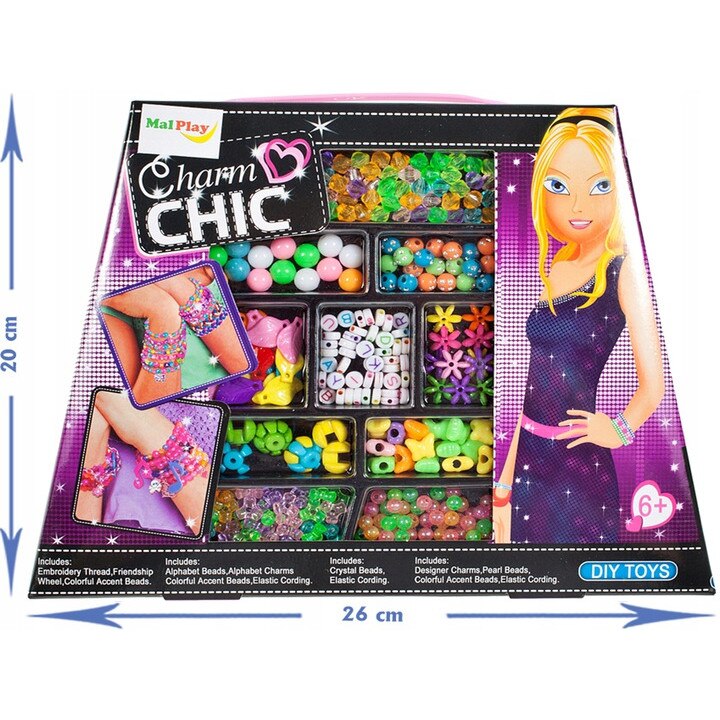 Kit pentru Confectionat Bratari, Charm Chic, 10 Tipuri de Margele, 6 ...