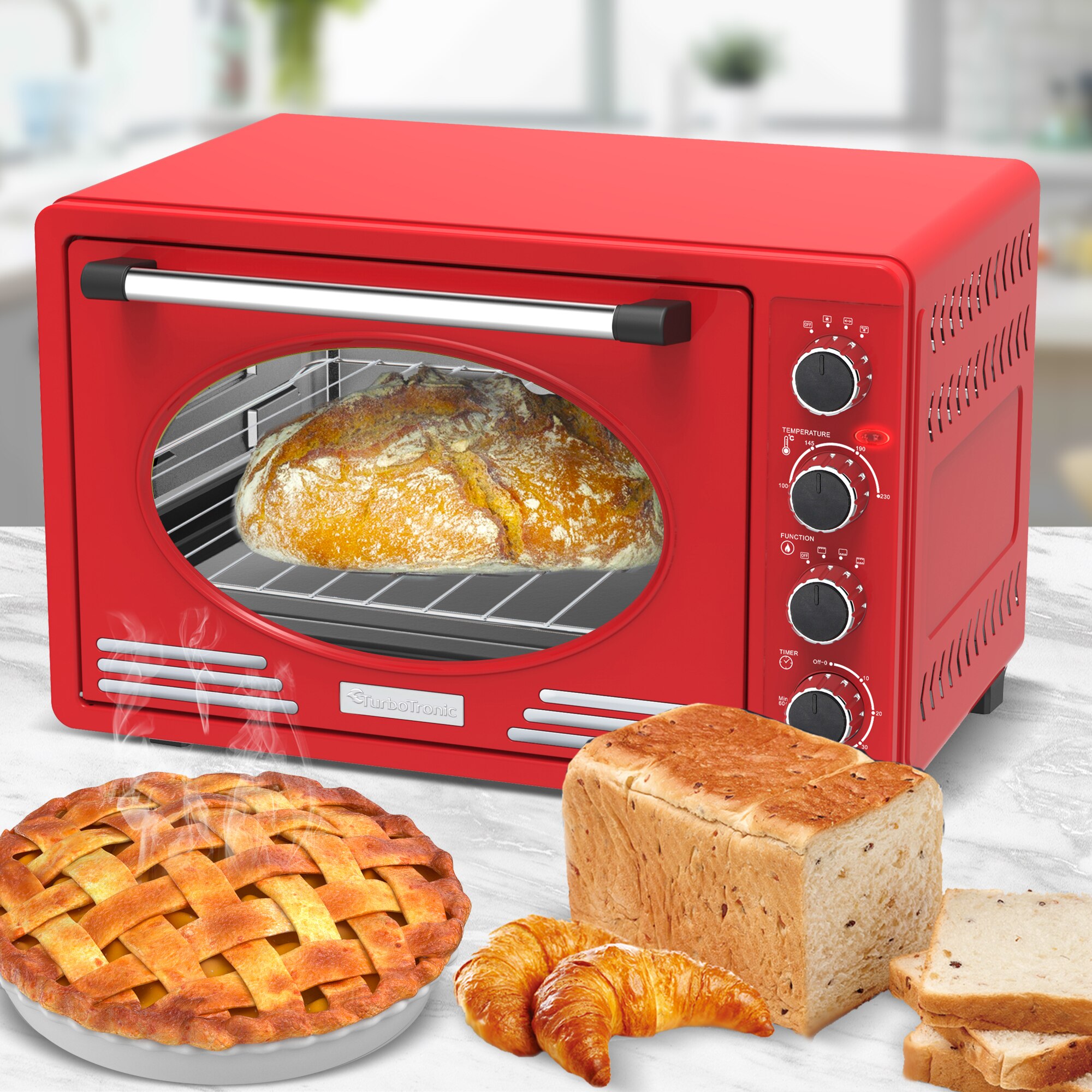 Cuptor Electric Convectie Retro TurboTronic TT-EV45R, 2000W, 230 de ...