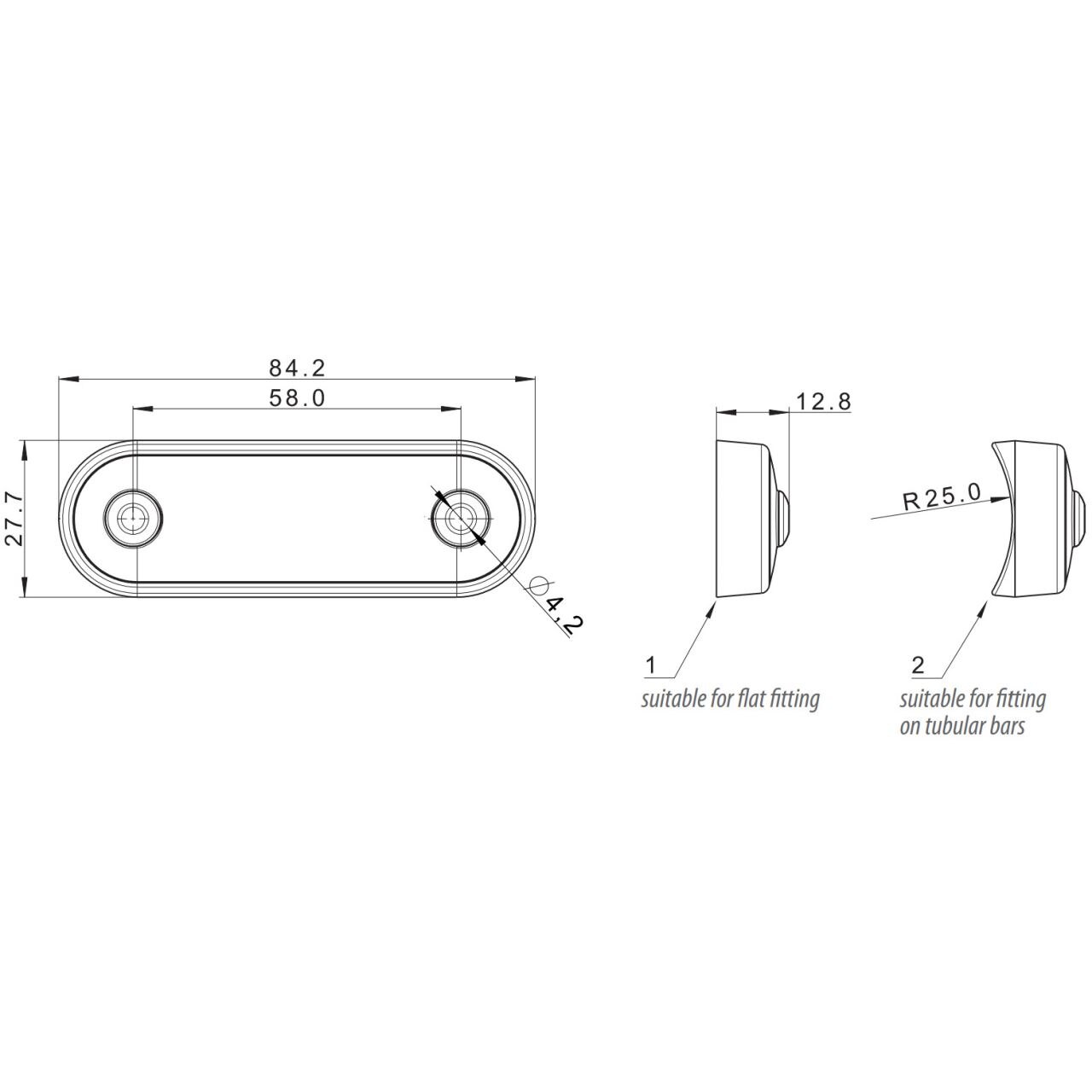 Габаритна лампа, 84x27, LED, тънка, жълта, с 2 булбар фитинга, FT-073Z ...