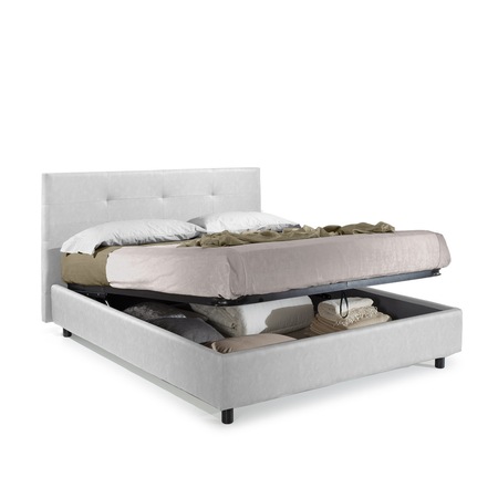 Pat cu lada Aria, Bed and Sofa, Textil, 180x200, Somiera, Alb - eMAG.ro