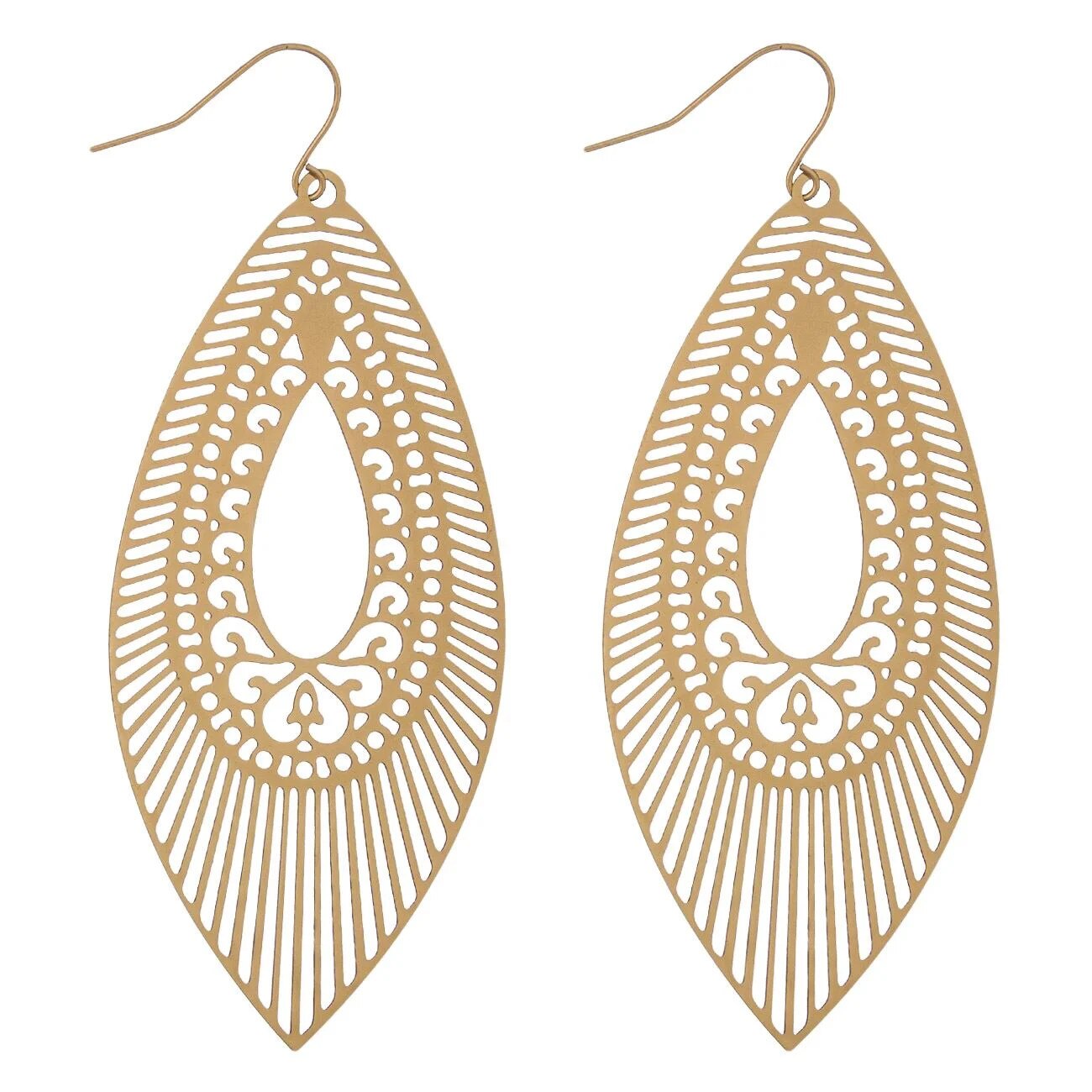 Set 2 cercei aurii, forma frunza, model mandala, 7.5cm - eMAG.ro