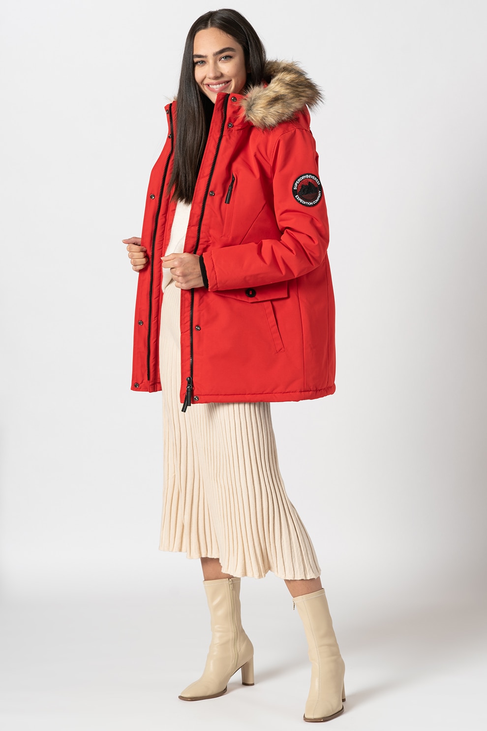 SUPERDRY, Подплатена зимна парка Everest с качулка, Червен, 8 - eMAG.bg