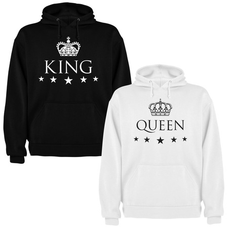 Set 2 Hanorace pentru cuplu King si Queen, negru+alb, L - eMAG.ro