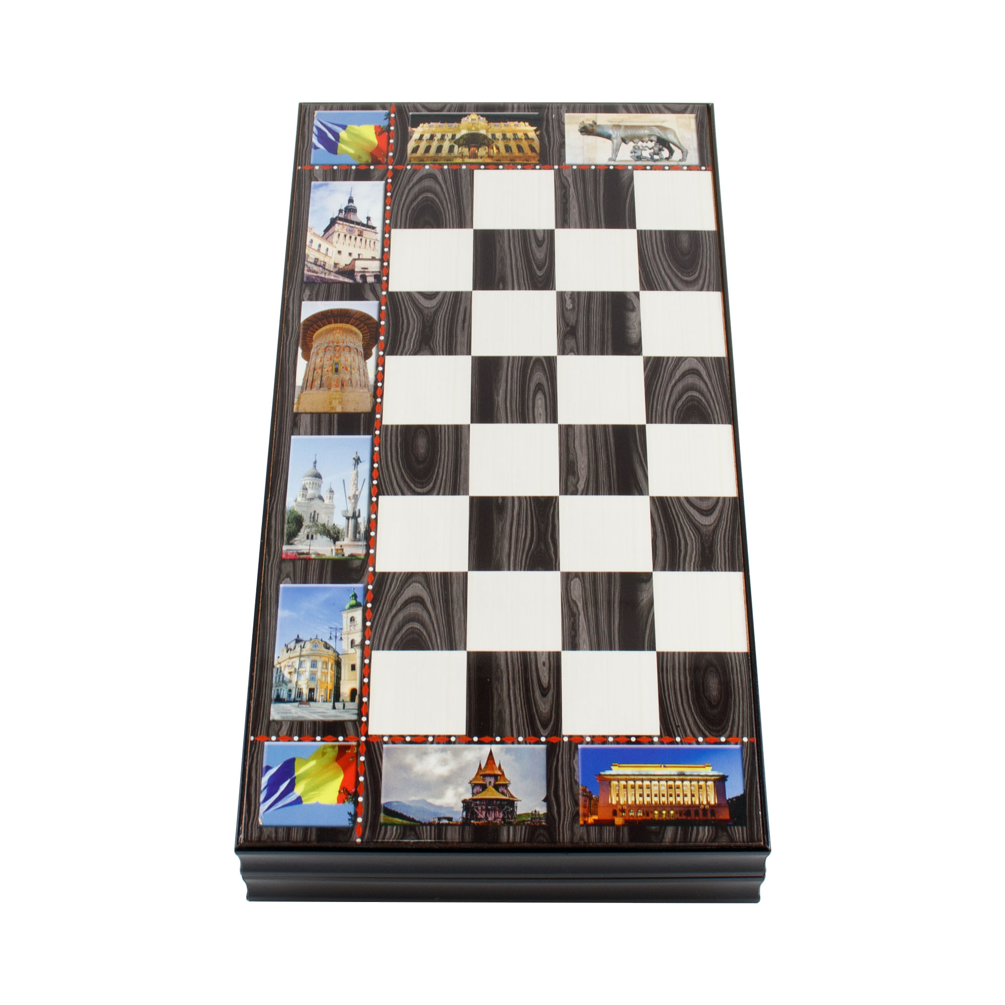 Joc de table din lemn lacuit, peisaje romania, 50x50 cm, B.S.P. / 986 ...