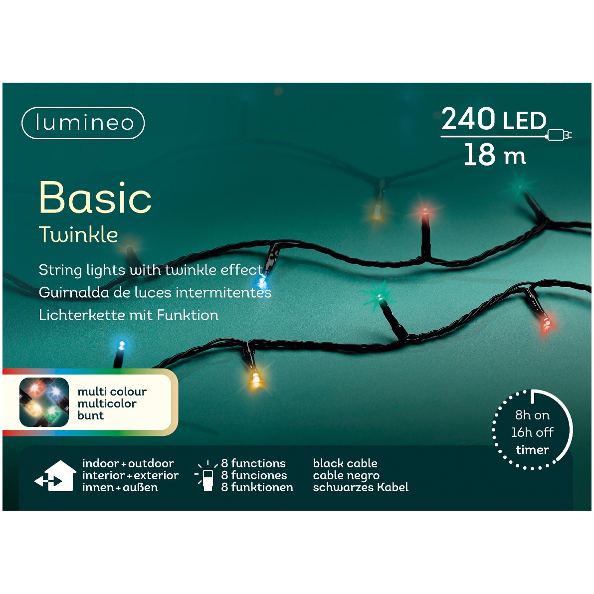 Коледни лампички Kaemingk, Екстериор, 240 LED светлини, 1800 см, 8 ...