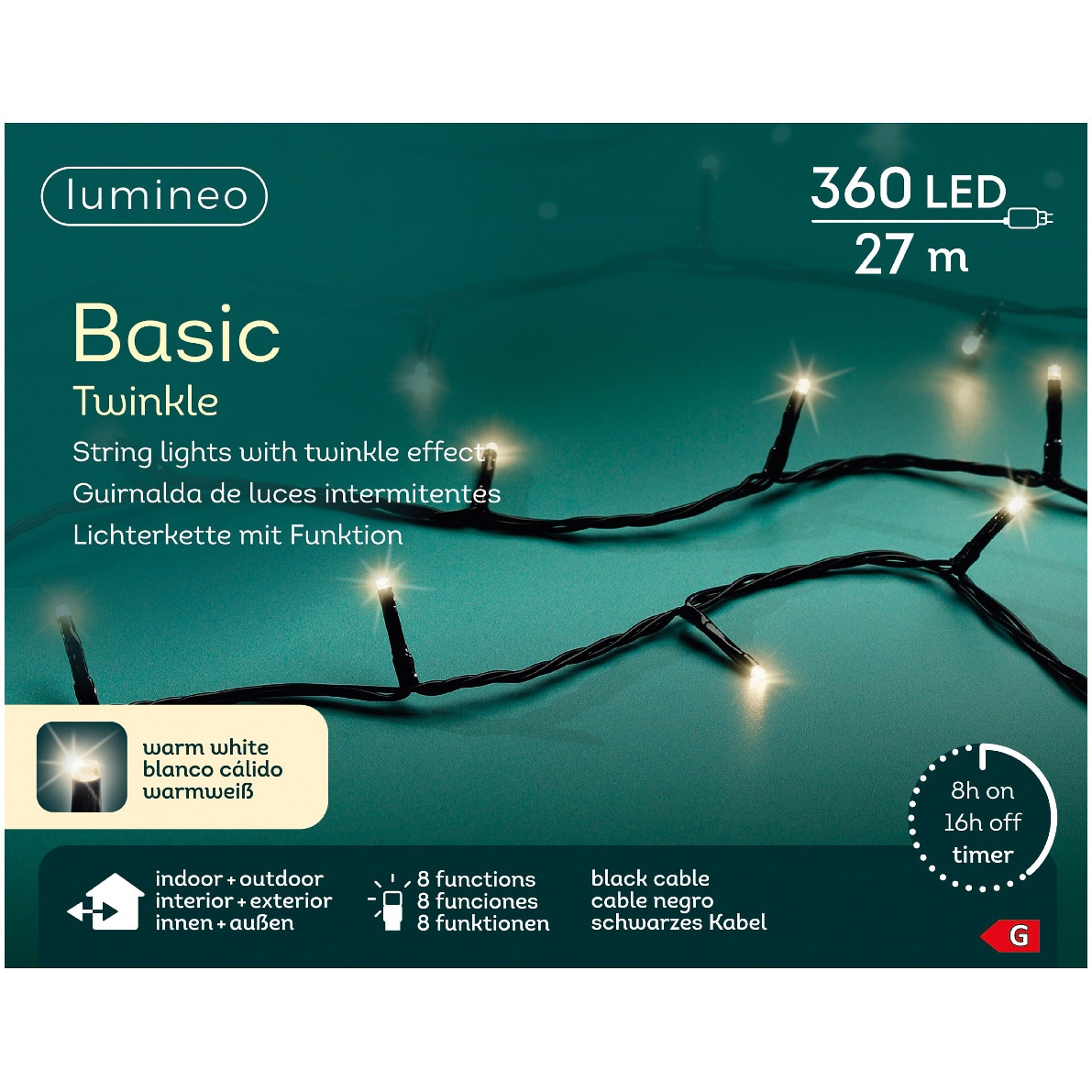 Instalatie Craciun Lumineo, 360 LED-uri, 2700 cm, lumina calda, 8 ...