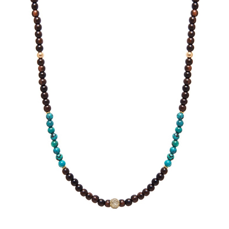 Colier barbati agarwood si turcuaz Dual Stax 60cm - eMAG.ro