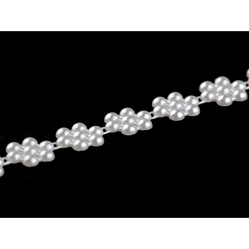 Banda decorativa cu flori din perle, latime 10 mm, lungime 5 m, alb ...