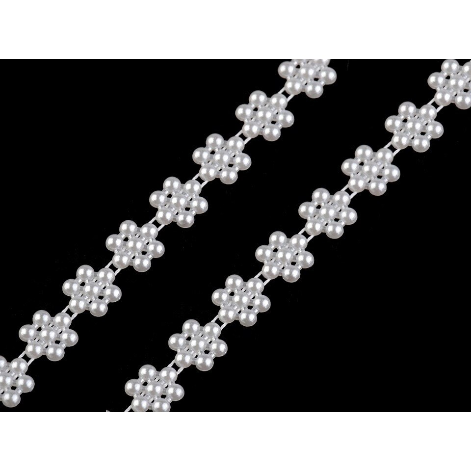 Banda decorativa cu flori din perle, latime 10 mm, 25 m, alb - eMAG.ro