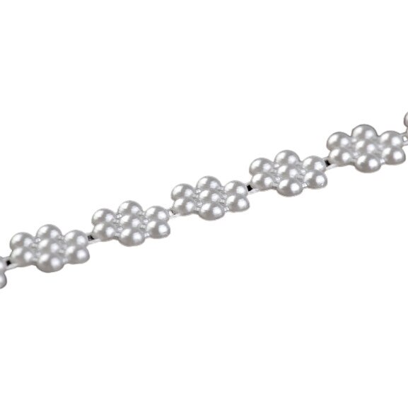 Banda decorativa cu flori din perle, latime 10 mm, lungime 5 m, alb ...