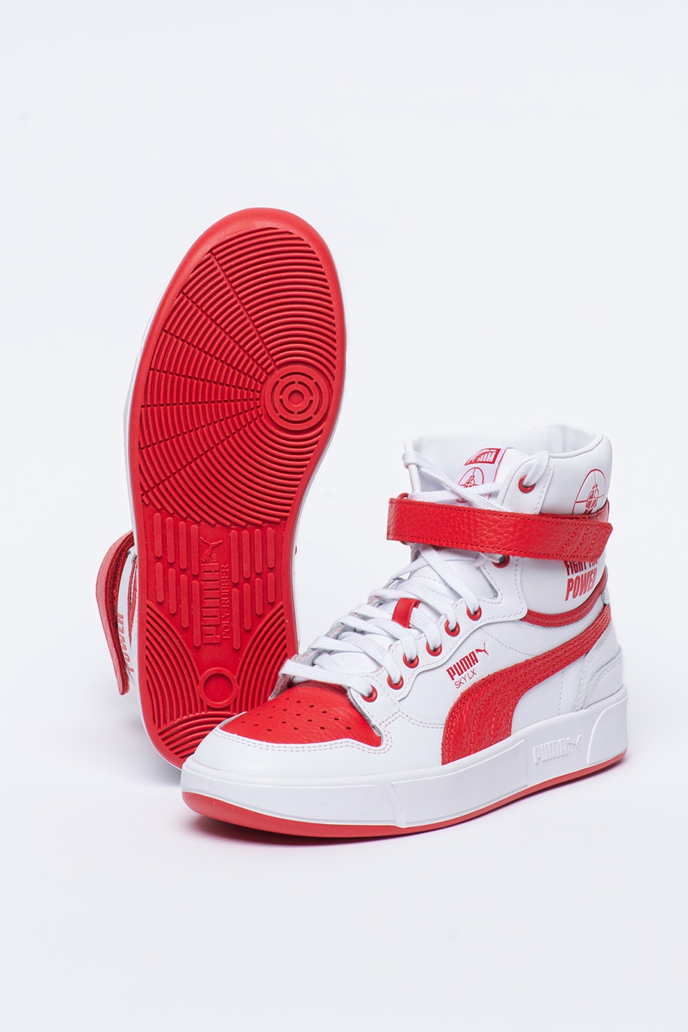 Puma, Pantofi sport inalti din piele Sky Lx Public Enemy, Alb, 8.5 ...